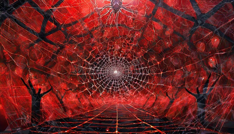 Spider Web on Red with a Dark Background Stock Illustration ...