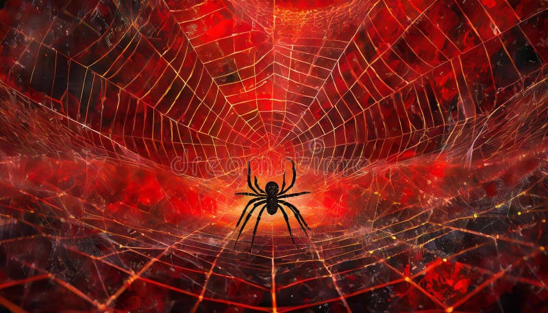 Spider Web on Red with a Dark Background Stock Illustration ...