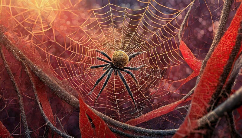 Spider Web on Red with a Dark Background Stock Illustration ...
