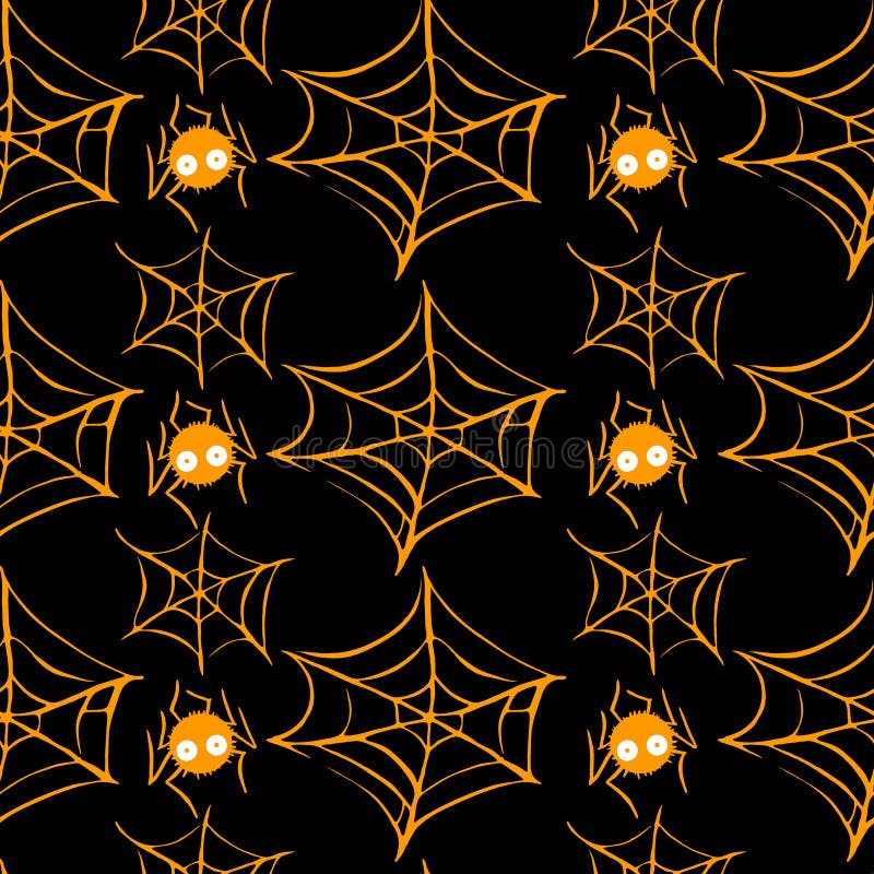 Spider Web Seamless Hand Drawn Pattern. White Black Orange Background ...