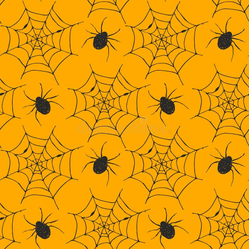 Spider Web Seamless Pattern Vector Illustration. Hand Drawn Sketched ...