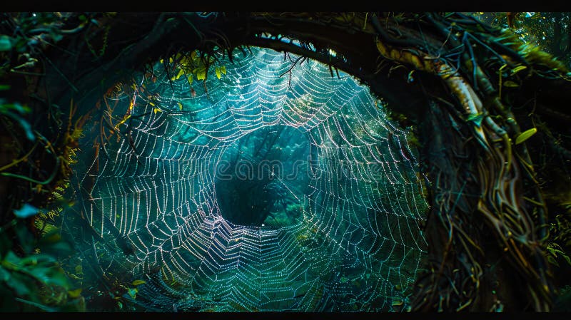 A Spider Web is Seen through the Trees Stock Image - Image of middle ...