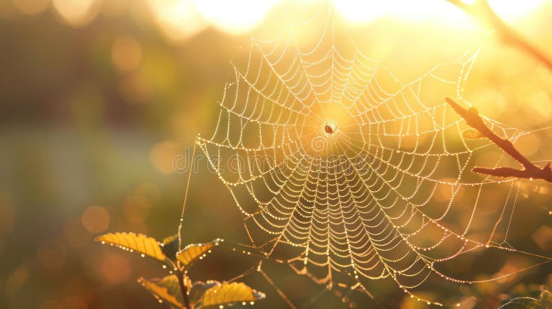 A Spider Web is Shown in the Sun, with a Spider Sitting in the Center ...