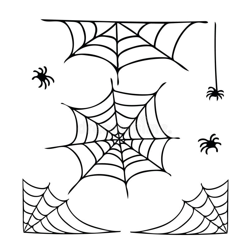 Spider Web and Spiders Set of Elements in Hand Drawn Style. Graphic ...