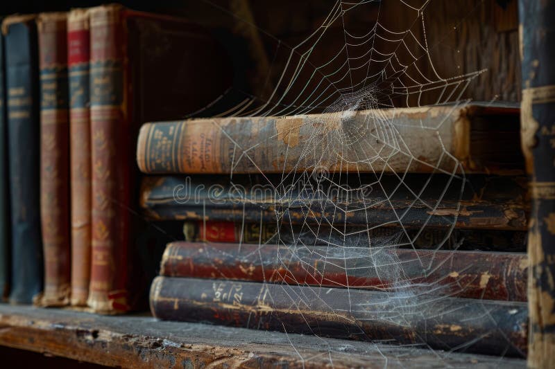 A Spider Web is on Top of a Stack of Old Books Stock Photo - Image of ...
