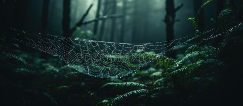 Spider Web on Tree Trunk in Dark Forest at Midnight Stock Image - Image ...