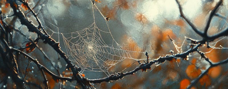 Spider Web in the Trees, Mist, Drawing Sketch Hyper Realistic Stock ...