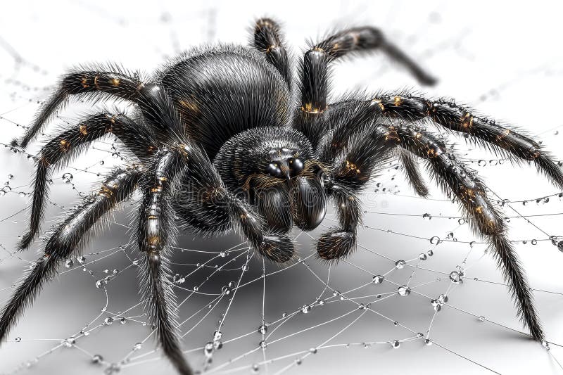 Spider on Web on White Background Stock Illustration - Illustration of ...