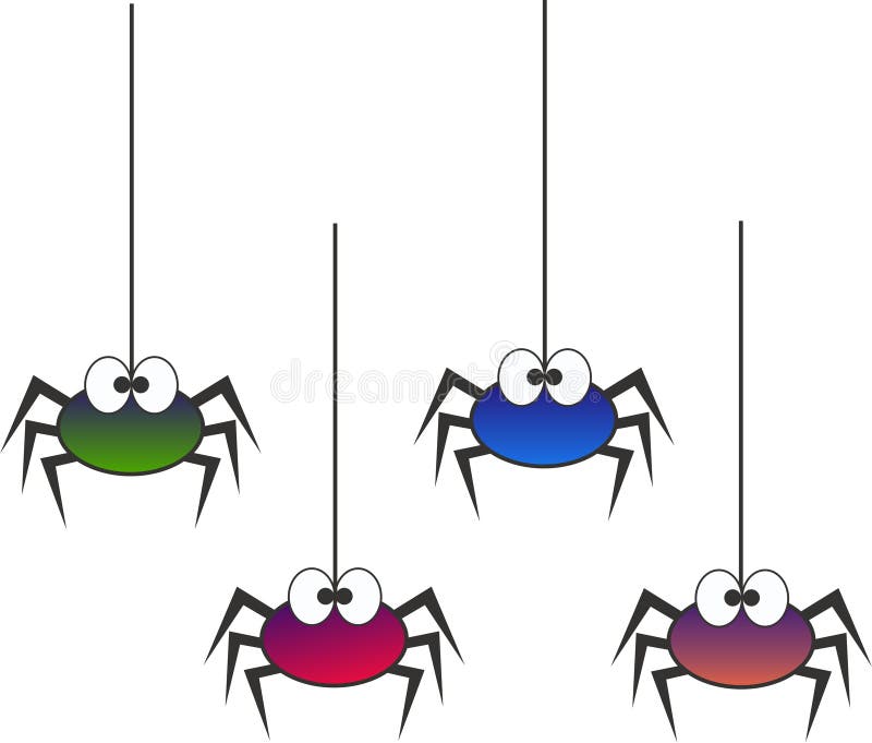 3 Cartoon Spiders Hanging stock illustration. Illustration of color ...