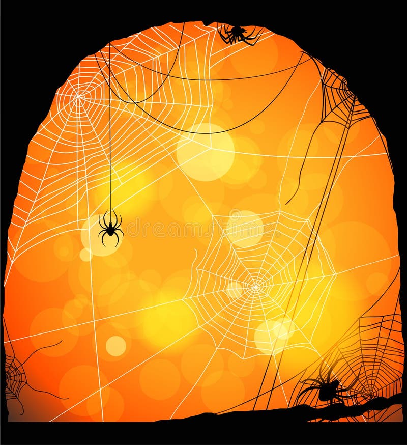 Spiders and Web on Orange Background Stock Vector - Illustration of ...