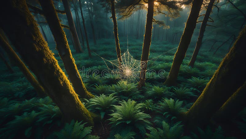 Enchanted Forest Spiderweb: Sunlit Dewdrops on Gossamer Threads Stock ...