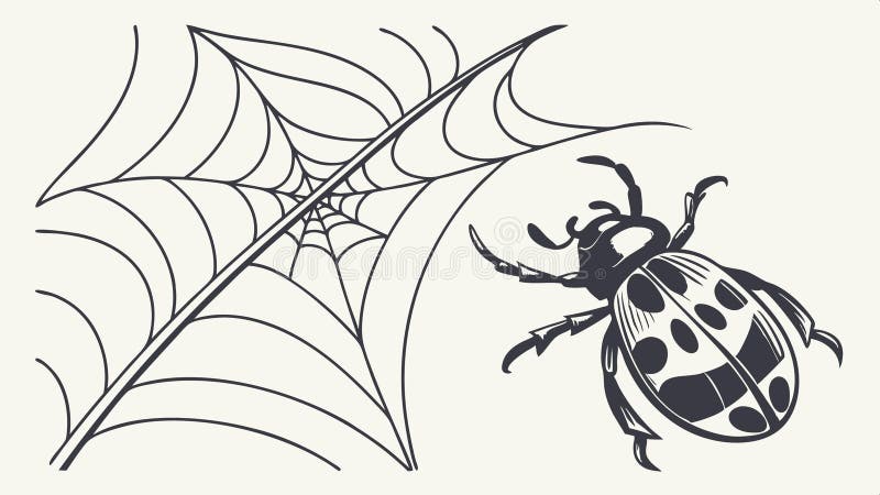 Spiderweb with Ladybug, Nature and Insect Illustration Graphic Vector ...