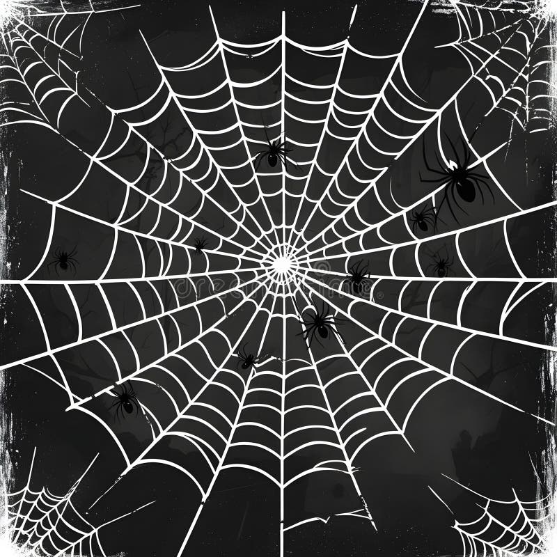 Spiderweb with Spiders Isolated on Black Grunge Background. Halloween ...