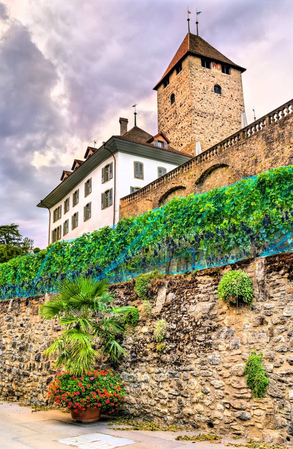 Spiez Castle on Lake Thun in Switzerland Stock Photo - Image of sunset ...