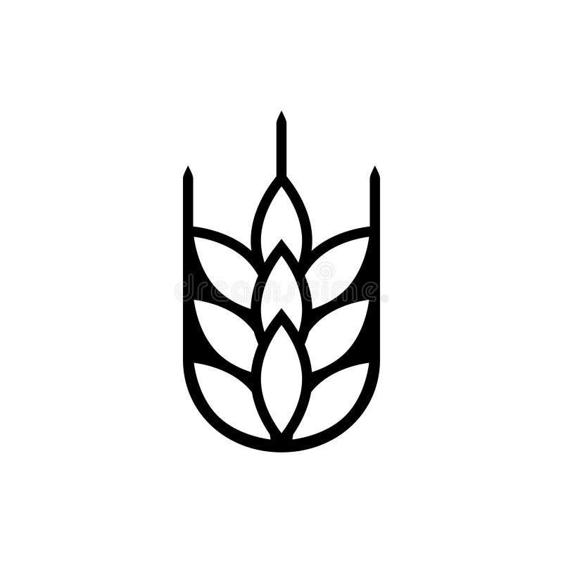 Spike of Wheat with Grains. Vector Illustration. Isolated Black and ...