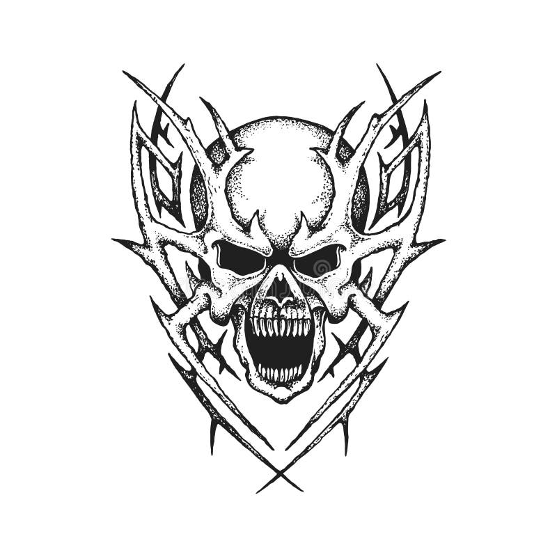 Spiked Devil Skull. Hand Drawn Vector Illustration Stock Vector ...