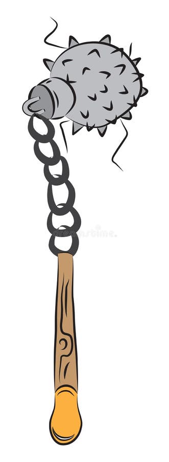 Flail Weapon With Brown Wooden Grip And Steel Spiked Ball On Chain ...