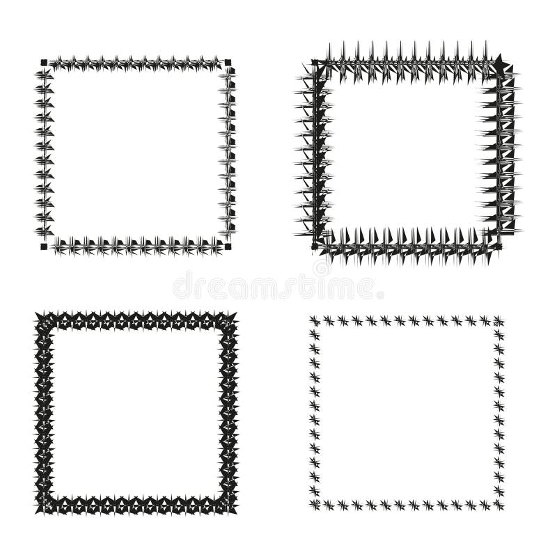 Spiked Square Frames. Four Distinct Designs. Black Detailed Outlines ...
