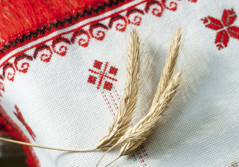 Spikelets of Wheat on the Embroidered Towel Stock Photo - Image of ...