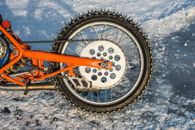 Spikes of an Ice Speedway Motorbike Stock Photo - Image of bike, color ...