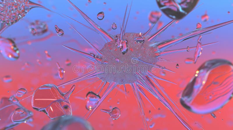 Spiky Abstract Crystal Structure with Water Droplets on Colorful ...