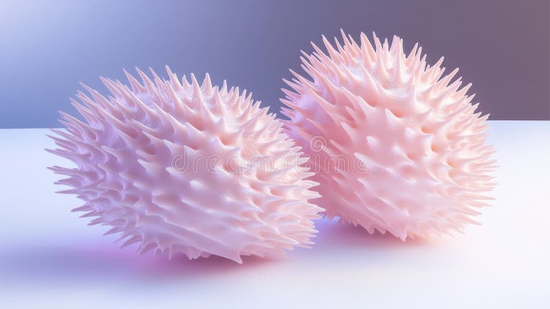 Spiky Abstract Pastel Pink Spherical Objects with Soft Shadows on ...
