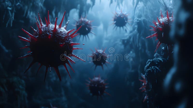 Spiky Deep Sea Creatures in Mysterious Underwater Environment Stock ...