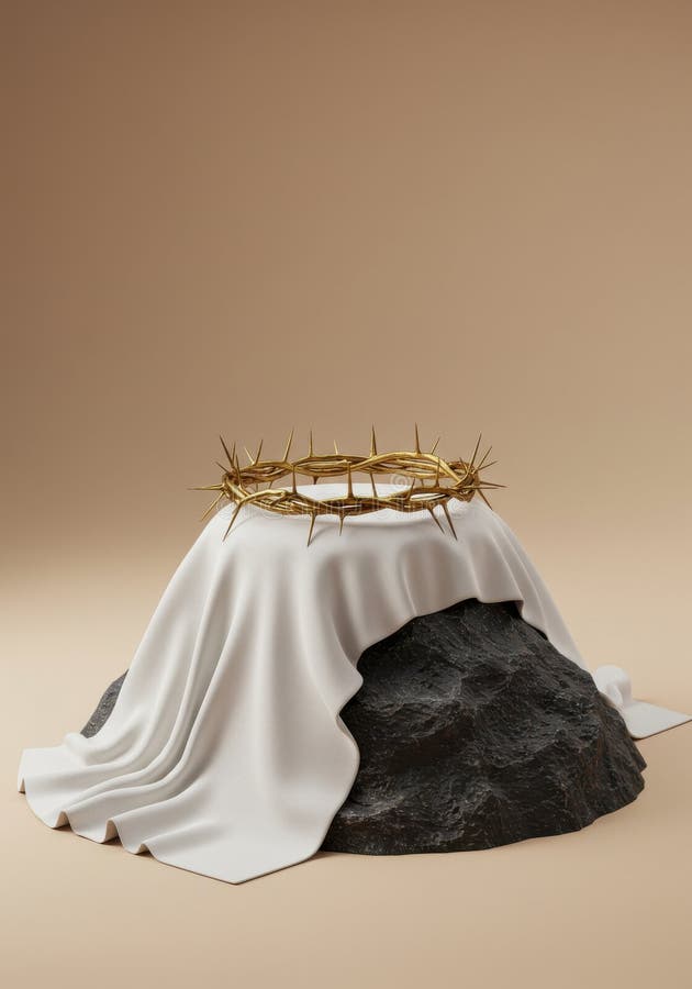 Spiky Gold Crown on a Rock with Draped Fabric, Christian Art Stock ...
