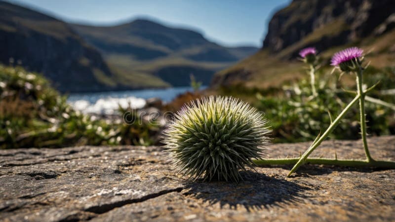 Close-up View of a Spiky Thistle Flower on a Rocky Surface with ...