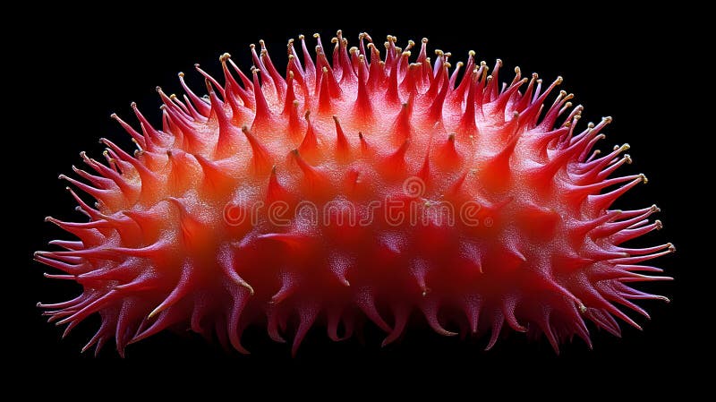 Spiky Red Fruit Macro Close-up Against Black Background Stock ...
