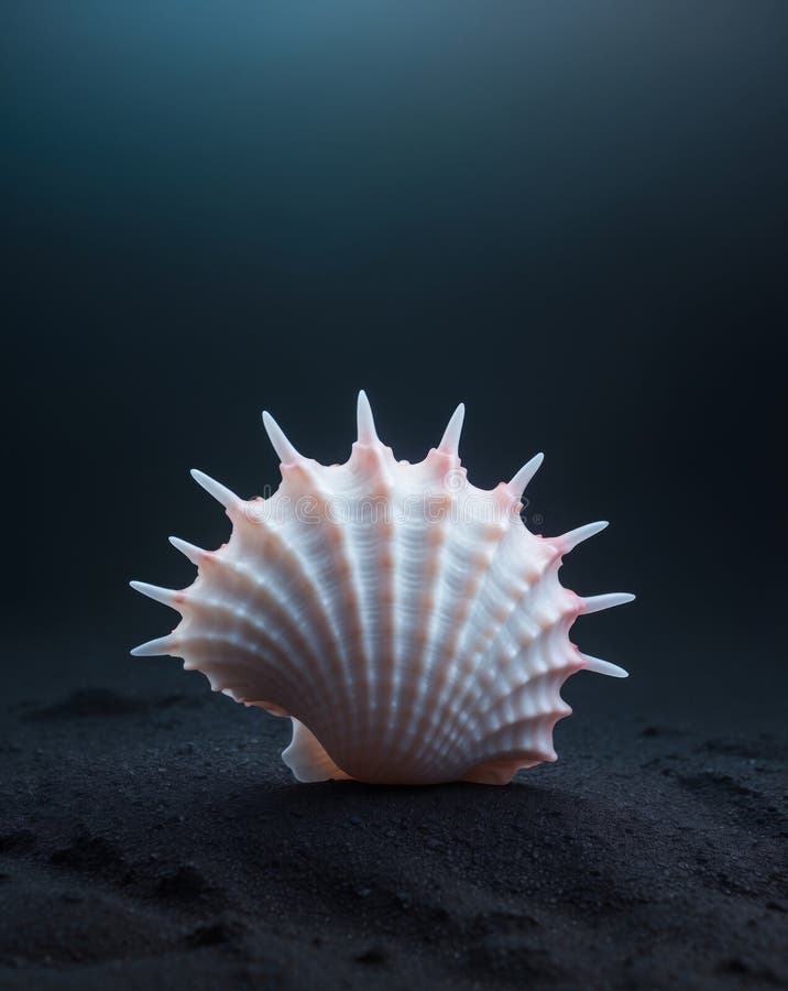 Spiky White and Pink Seashell on Dark Ocean Floor Stock Image - Image ...