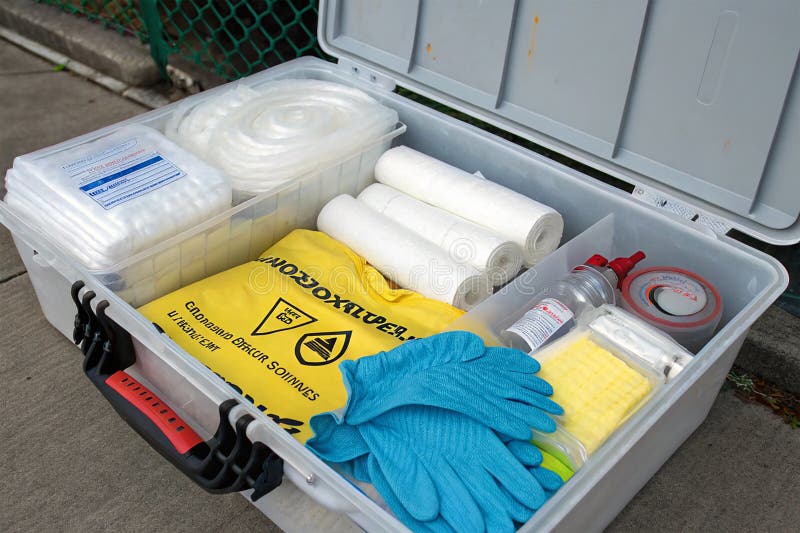 A Spill Kit for Hazardous Materials in a Transparent Container Stock ...