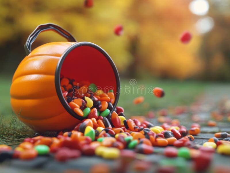 Spilled Candy from a Pumpkin-Shaped Bucket Stock Illustration ...