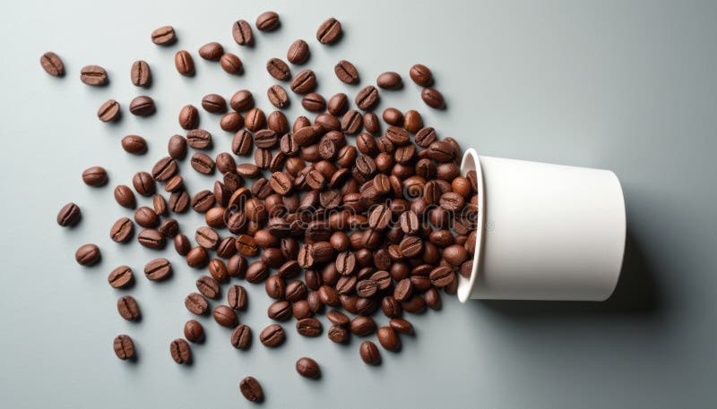 Spilled Coffee Beans from a White Cup Stock Photo - Image of morning ...