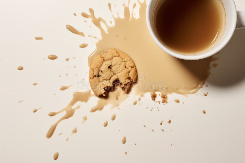 Spilled Coffee and Broken Cookie on White Surface. Stock Photo - Image ...