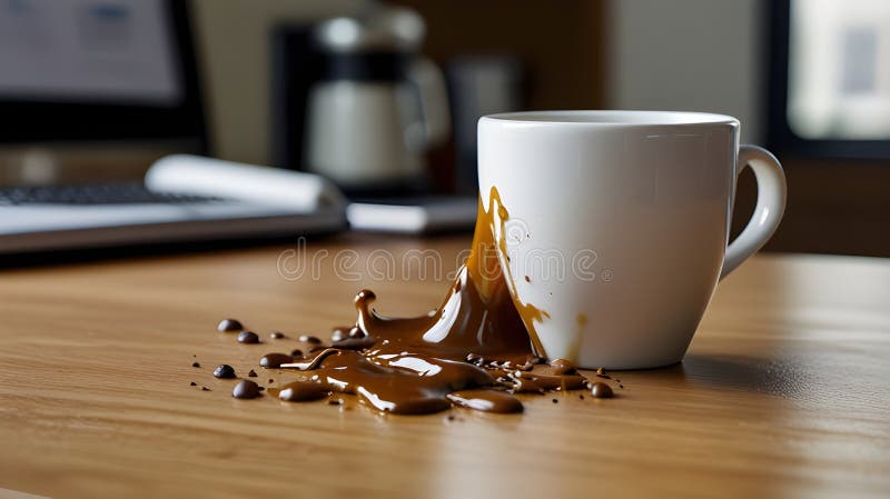 A Spilled Coffee Cup on a Desk, but the Coffee is Actually Solid and Fake Stock Illustration ...