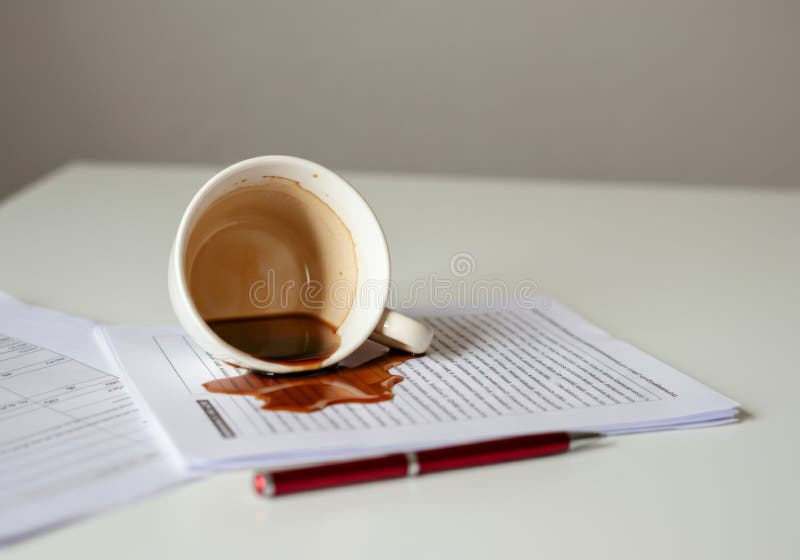 Spilled Coffee Document Red Pen White Desk Stock Photos - Free ...