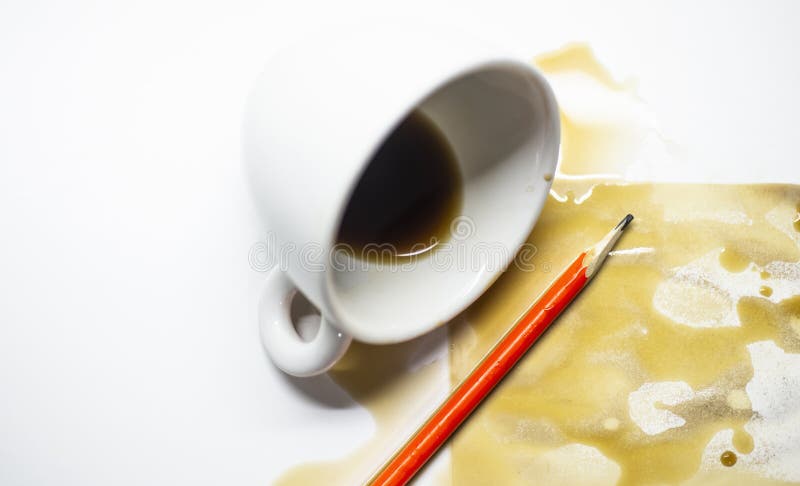 Spilled Coffee on Paper and Pencil Stock Photo - Image of spill ...