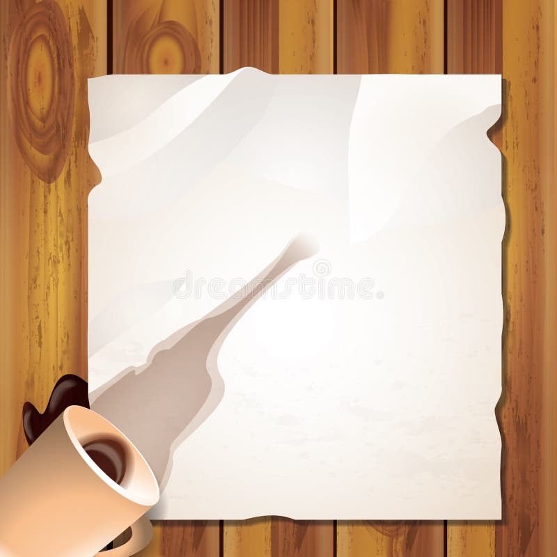 Spilled Coffee and Paper on Wooden Table. Vector Illustration ...