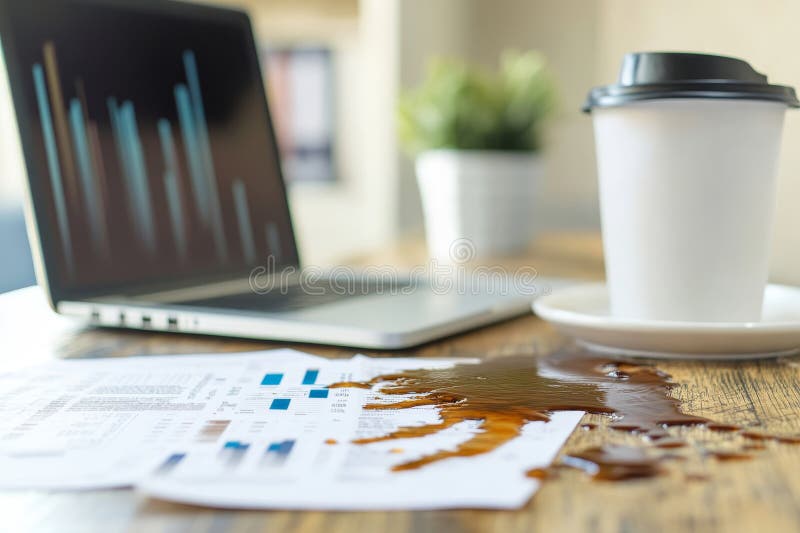Spilled Coffee on Work Laptop in Office Stock Image - Image of ...