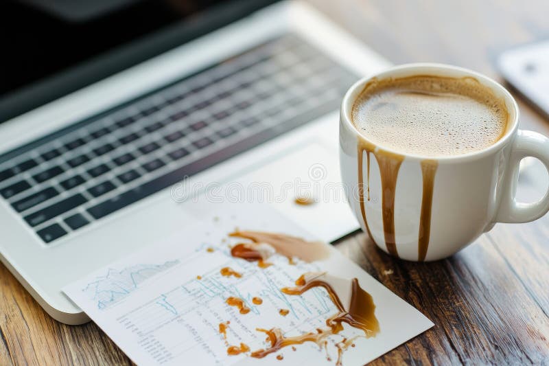 Spilled Coffee on Work Laptop in Office Stock Image - Image of table ...