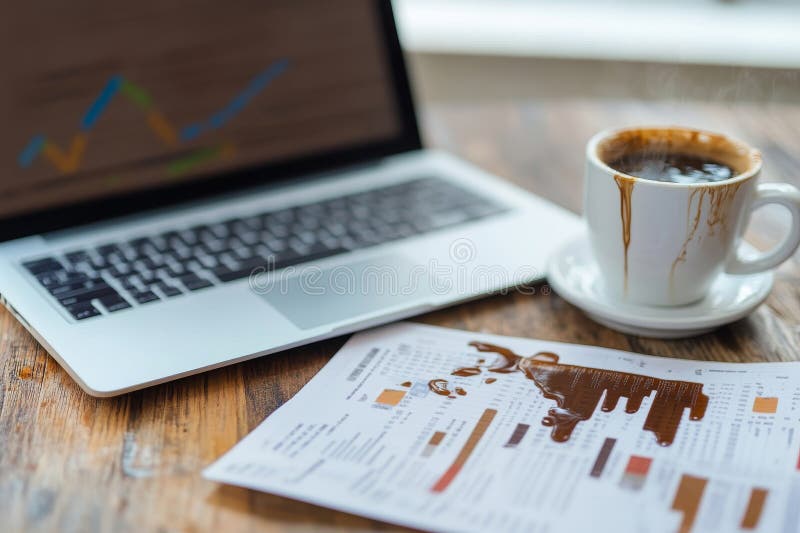 Spilled Coffee on Work Laptop in Office Stock Image - Image of disaster ...