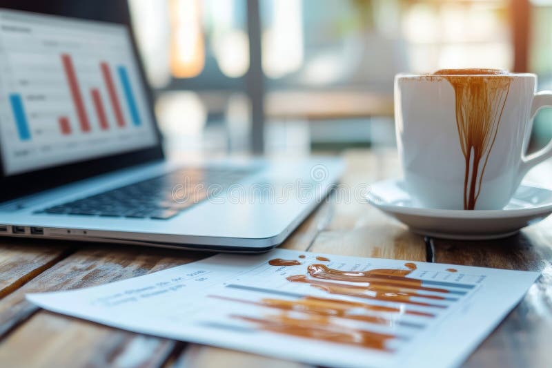 Spilled Coffee on Work Laptop in Office Stock Image - Image of dirty ...