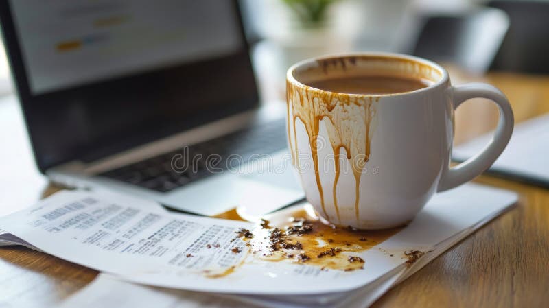 Spilled Coffee on Work Laptop in Office Stock Photo - Image of break ...