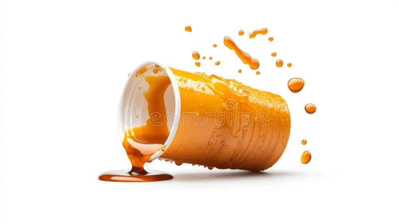 A Spilled Cup of Beverage with Caramel Syrup Splattering Isolated on ...