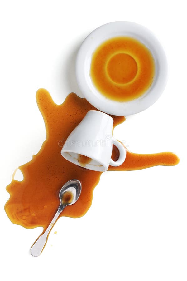 Spilled coffee cup stock image. Image of spoon, liquid - 222954081