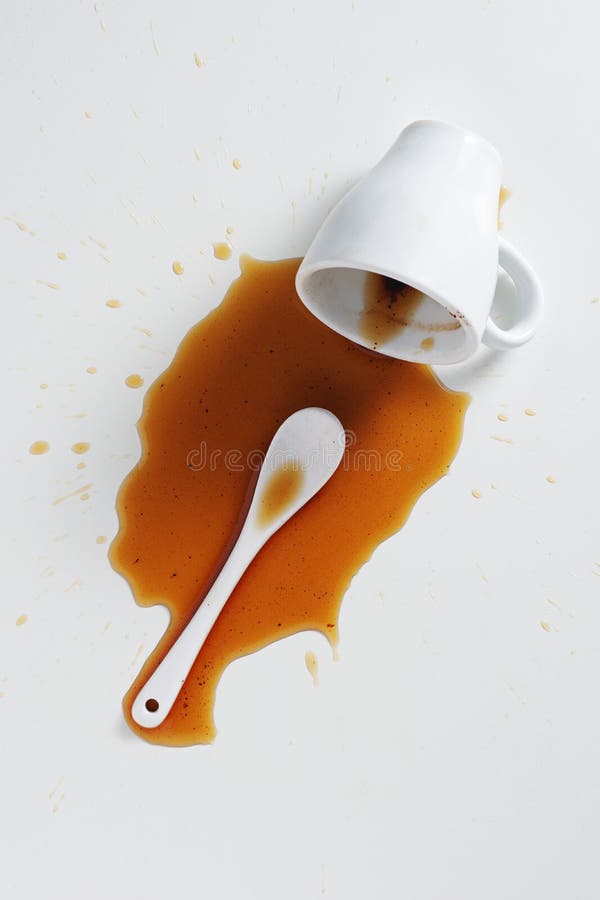 Spilled cup of coffee stock photo. Image of food, table - 221959066