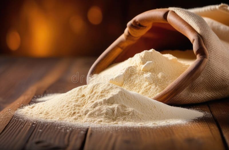 Spilled Flour in Burlap on the Background of a Wooden Table Stock ...