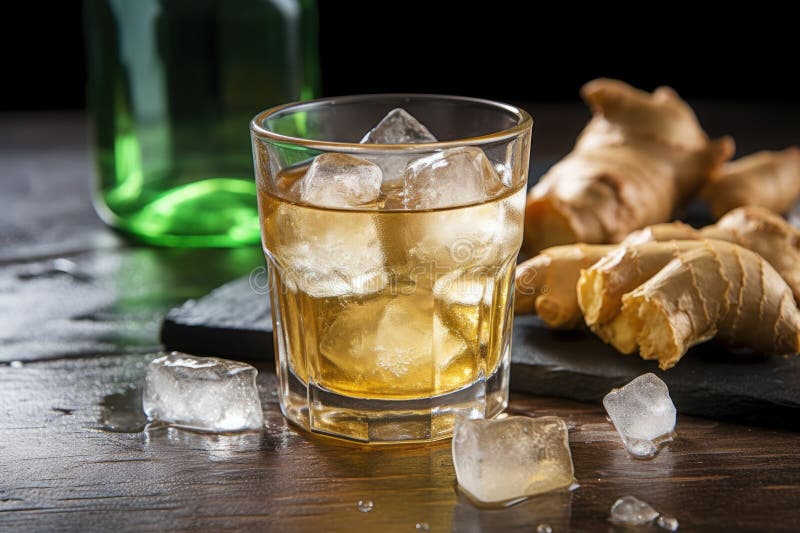 Spilled Ginger Ale Soda with Ice Cubes Stock Photo - Image of liquid ...