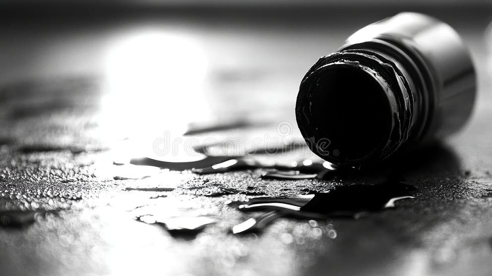 Spilled Ink Bottle, Dark Liquid, Studio, Reflective Surface, Dramatic ...